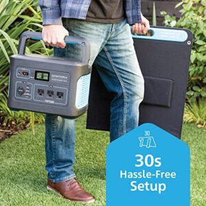 Geneverse 1002Wh (1x2) Solar Generator Bundle: 1X HomePower ONE Portable Power Station (3X 1000W AC Outlets) + 2X 100W Solar Panels. Quiet, Indoor-Safe Backup Battery Power Generator For Home Devices