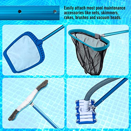 U.S. Pool Supply Professional 16 Foot Blue Anodized Aluminum Telescopic Swimming Pool Pole, Adjustable 2 Piece Expandable Step-Up - Attach Connect Skimmer Nets, Rakes, Brushes, Vacuum Heads with Hoses