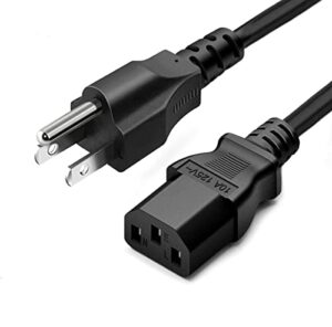 standard 5ft (1.5m) 10 amps 125 volts black 3 prong ac power cord cable for electronics, tv, computer, printer, radio, monitor, samsung, dell, vizio, lg, asus, laptop and more