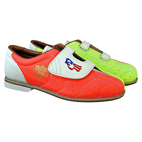 Mens Glow TCRGV Cobra Rental Bowling Shoes- Hook and Loop Neon Yellow/Orange/White 10 1/2