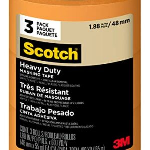 Scotch 2020+-48EP3 Heavy Duty Masking Tape, 1.88" Width, Orange