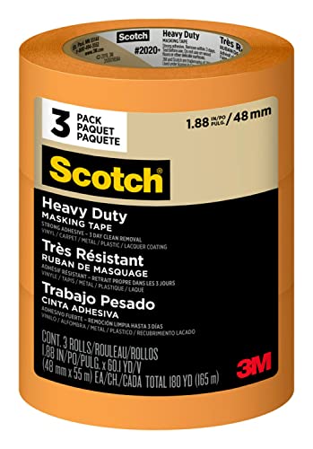 Scotch 2020+-48EP3 Heavy Duty Masking Tape, 1.88" Width, Orange