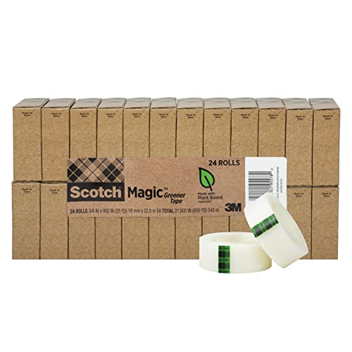 Scotch Magic Greener Tape, 24 Rolls, Great for Gift Wrapping, Numerous Applications, Invisible, Engineered for Repairing, 3/4 x 900 Inches, Boxed (812-24P)