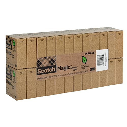 Scotch Magic Greener Tape, 24 Rolls, Great for Gift Wrapping, Numerous Applications, Invisible, Engineered for Repairing, 3/4 x 900 Inches, Boxed (812-24P)