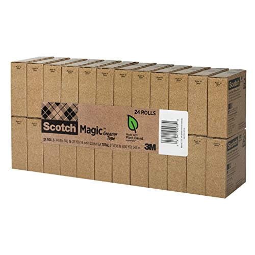 Scotch Magic Greener Tape, 24 Rolls, Great for Gift Wrapping, Numerous Applications, Invisible, Engineered for Repairing, 3/4 x 900 Inches, Boxed (812-24P)