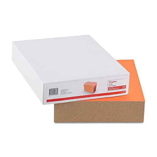 Staples 433680 Top-Tab File Folders 3-Tab Letter Size Orange 100/Box (433680)