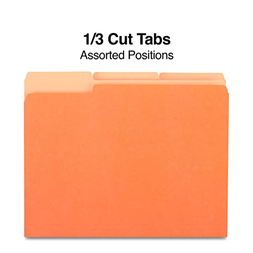 Staples 433680 Top-Tab File Folders 3-Tab Letter Size Orange 100/Box (433680)