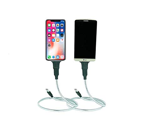 Cobra Coil Cell Phone Holder Charger, iPhone Stand Durable Lightning Charge Cable Adjustable Arm, Removable Mount for Desk, Table or Bed, Fast Universal USB Charging, 2.5ft Military Grade Aluminum