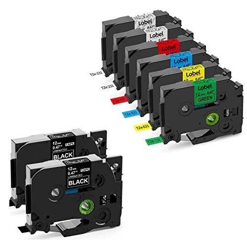 6 Multi-Color +2 Black Replace Label Compatible for Brother P-Touch Tze Label Tape