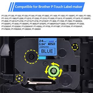 USUPERINK 10PK Compatible for Brother P-Touch Label Maker Tape TZe-551 TZ-551 TZe551 TZ551 Black on Blue 24mm 0.94 inch 1'' x 26.2ft Laminated TZe TZ Label Tape for PT-7600 PT-9200DX PT-9200PC 9400