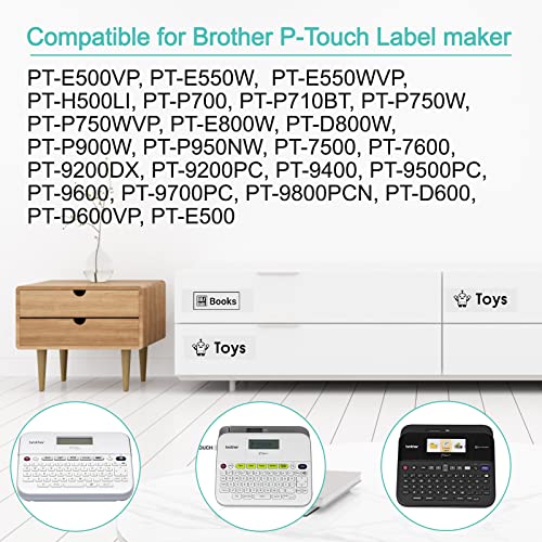 NineLeaf 5 Pack Compatible for Brother P-Touch TZe151 TZ-151 TZe-151 TZ151 1'' 24mm x 8m 26.2ft Black on Clear Laminated Label Tape Labeling use for PT-D600 D600VP E500 E550W P700 P710BT Label Maker