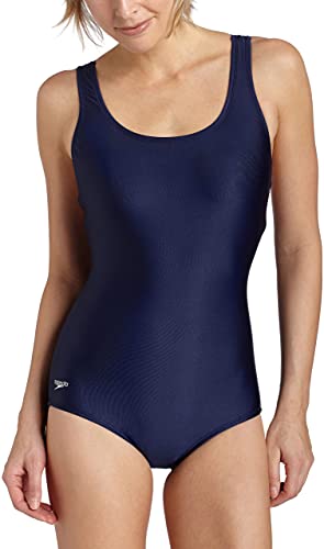 Speedo Women's Swimsuit One Piece PowerFlex Ultraback Solid Speedo Navy, 12