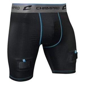 champro mens crease hockey compression jock short, black, large us