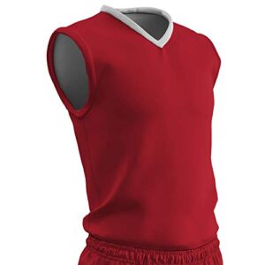 champro clutch z-cloth, dri-gear reversible basketball jersey, youth small, scarlet, white