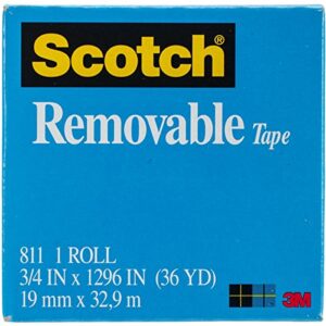 scotch removable tape, 1 roll, 3/4 in x 1,296 in, post-it technology (811)