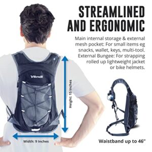 Vibrelli Hydration Pack & 2L Hydration Water Bladder - High Flow Bite Valve - Hydration Backpack with Storage - Lightweight Running Backpack, Also for Cycling, Hiking, Ski, Snow for Men, Women & Kids