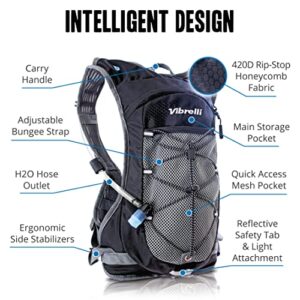 Vibrelli Hydration Pack & 2L Hydration Water Bladder - High Flow Bite Valve - Hydration Backpack with Storage - Lightweight Running Backpack, Also for Cycling, Hiking, Ski, Snow for Men, Women & Kids