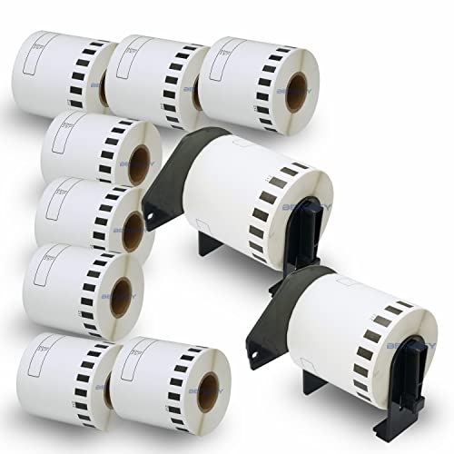 BETCKEY - Compatible Continuous Film Labels Replacement for Brother DK-2212 (2.4 in x 50 ft), Use with Brother QL Label Printers [10 Rolls + 2 Reusable Cartridges]