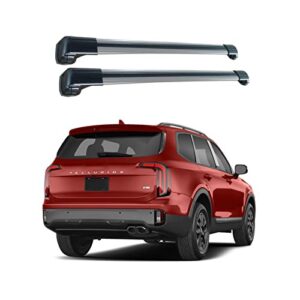 rokiotoex cobra roof rack crossbars fit for ki-a 2023 telluride ex x-line, sx x-pro raised side rails, cross bars for rooftop cargo box luggage, ski board, bike carrier – silver cj4035