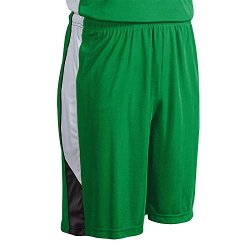 CHAMPRO Men's Standard Rebel Adult Basketball Athletic Shorts, Kelly Green, Black, White, Large