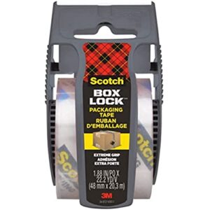 scotch box lock packaging tape, 1 roll with dispenser, 1.88 in x 800 in, extreme grip, sticks instantly to any box (195)