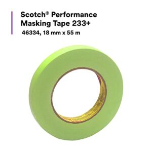 Scotch Performance Masking Tape 233+, 46334, Flexible, Moisture Resistant, Green Color, 18 mm x 55 mm, Automotive Masking Tape