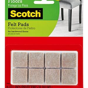 Scotch Felt Pads, Felt Furniture Pads for Protecting Hardwood Floors, Round, 32 Pads & Felt Pads, Felt Furniture Pads for Protecting Hardwood Floors, Square, Beige, 1 in. x 1 in, 16 Pads