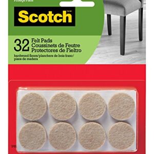 Scotch Felt Pads, Felt Furniture Pads for Protecting Hardwood Floors, Round, 32 Pads & Felt Pads, Felt Furniture Pads for Protecting Hardwood Floors, Square, Beige, 1 in. x 1 in, 16 Pads