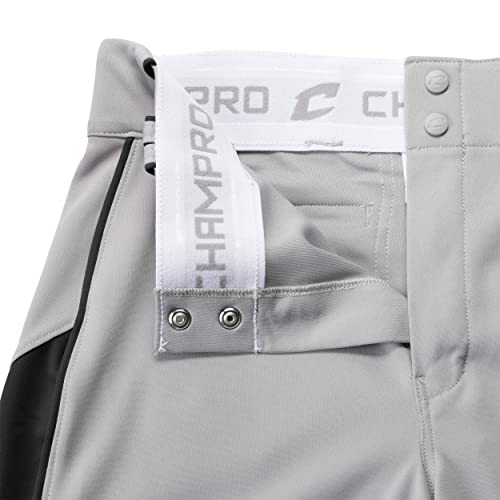 CHAMPRO boys Champro Youth Triple Crown Open Bottom Baseball Pant w Geometric Side Insert, Grey,black, Large