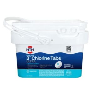 hth pool care 3″ chlorine tabs ultra, swimming pool chlorinating all-in-one sanitizer, kills algae and bacteria, 8 lbs