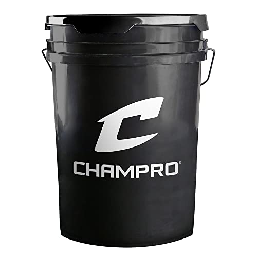 CHAMPRO CBB-40 Genuine Leather Cover Baseballs in a Black Bucket – 30 Balls and one Rods Can Sleeve Included.