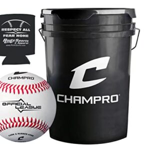 CHAMPRO CBB-40 Genuine Leather Cover Baseballs in a Black Bucket – 30 Balls and one Rods Can Sleeve Included.