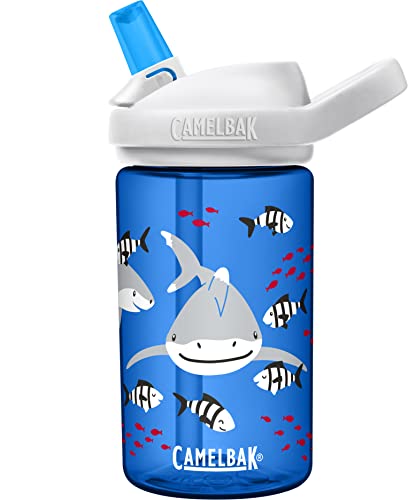 CamelBak Eddy+ 14 oz Kids Water Bottle with Tritan Renew – Straw Top, Leak-Proof When Closed, Friendly Sharks