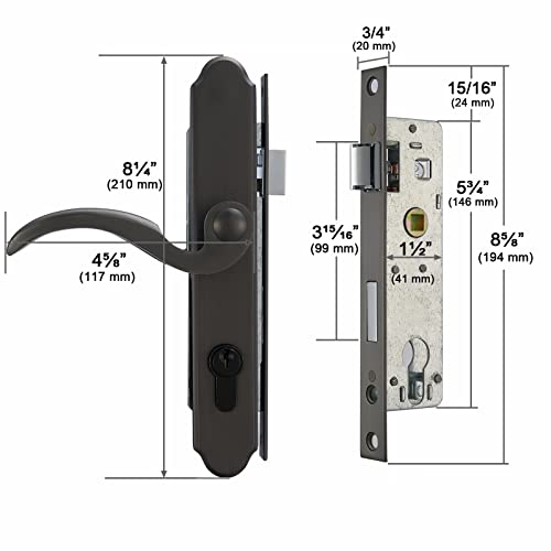 HTH HTHomeprod Solid Brass Lever Handle Set for Screen/Storm Doors, Mortise Lock with Double Cylinder for Higher Security, Fit for 1 in. Or 1.38 in. Thickness Door, Brushed Dark Bronze