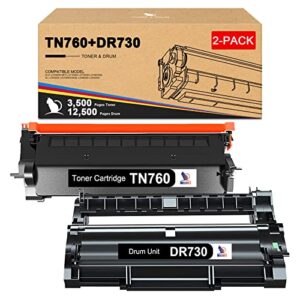 molimer compatible tn-760 tn760 tn 760 toner and dr730 dr 730 dr-730 drum unit for brother dcp-l2550dw mfc-l2710dw l2750dw l2750dwxl hl-l2350dw l2395dw printer (1 pack toner, 1 pack drum)