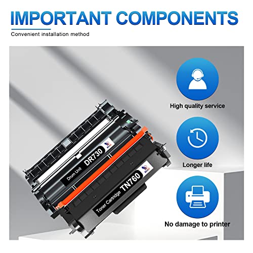 MOLIMER Compatible TN-760 TN760 TN 760 Toner and DR730 DR 730 DR-730 Drum Unit for Brother DCP-L2550DW MFC-L2710DW L2750DW L2750DWXL HL-L2350DW L2395DW Printer (1 Pack Toner, 1 Pack Drum)