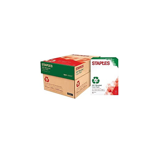 Staples 620014 100% Recycled 8.5-Inch X 11-Inch Copy Paper 20 Lbs 92B 500/Rm 10 Rm/Ct