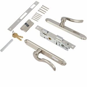 HTH HTHomeprod Solid Brass Lever Handle Set for Screen/Storm Doors, Mortise Lock with Double Cylinder for Higher Security, Fit for 1 in. Or 1.38 in. Thickness Door, Satin Nickel