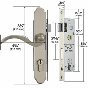 HTH HTHomeprod Solid Brass Lever Handle Set for Screen/Storm Doors, Mortise Lock with Double Cylinder for Higher Security, Fit for 1 in. Or 1.38 in. Thickness Door, Satin Nickel