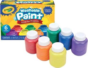 crayola washable kids paint, 6 count, kids at home activities, painting supplies, gift, assorted