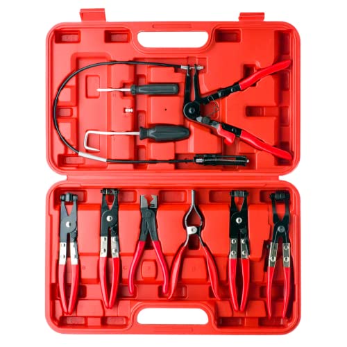 9pcs Hose Clamp Pliers Set, Remover Tool Kit with Long Reach Wire Spring Hose Clamp Pliers Remover Set for Automotive Coolant Radiator Heater and Water Hose