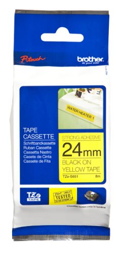 Brother Tzes651 Tze Extra-Strength Adhesive Laminated Labeling Tape, 1-Inch W, Black On Yellow