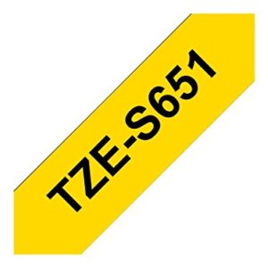 Brother Tzes651 Tze Extra-Strength Adhesive Laminated Labeling Tape, 1-Inch W, Black On Yellow