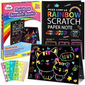 zmlm scratch paper art-crafts gift: 2 pack bulk rainbow magic paper supplies toys for 3 4 5 6 7 8 9 10 years old girls kids favors gifts for birthday halloween christmas party games projects kits