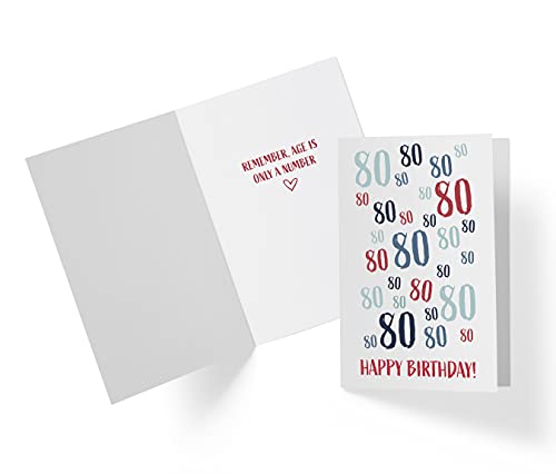 80th Birthday Card - Just A Number 80th Anniversary Card For Brother, Sister, Dad, Mom, Boyfriend, Grilfriend - 80 Years Old Birthday Card - Happy 80th Birthday Card - With Envelope