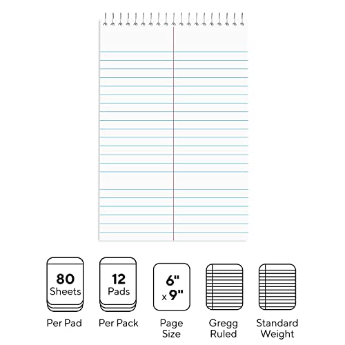 STAPLES White Paper Steno Pads, Gregg Ruled, 6" x 9", 12/Pack (2 Pack)