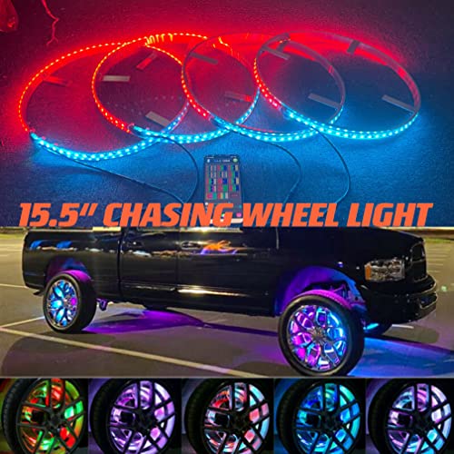 Sando Tech Dream Chasing Colors Flow 15.5‘’ LED Wheel Ring Lights Rim Lights Tire Lights Blue-Tooth App Controlled 4 Lights