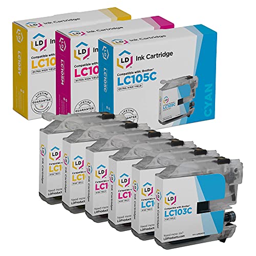 LD Products Compatible Ink Cartridge Replacement for Brother LC105 Super High Yield (2 Cyan, 2 Magenta, 2 Yellow, 6-Pack) for use in MFC-J4310DW, MFC-J4410DW, MFC-J4510DW, MFC-4610DW, MFC-J4710DW