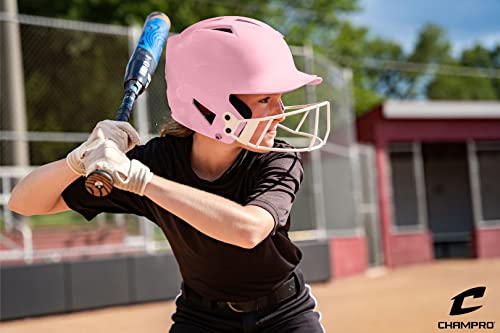 Champro Rise Pro Girls Softball Batting Helmet with Face Guard - Girls Softball Helmets - Bio Fresh/DRI-Gear Moisture Wicking Pad Liner - Pink, Senior