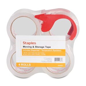 staples 473975 moving & storage pking tape w/dispenser 1.88-inch x 54.6 yds clr 4/rl